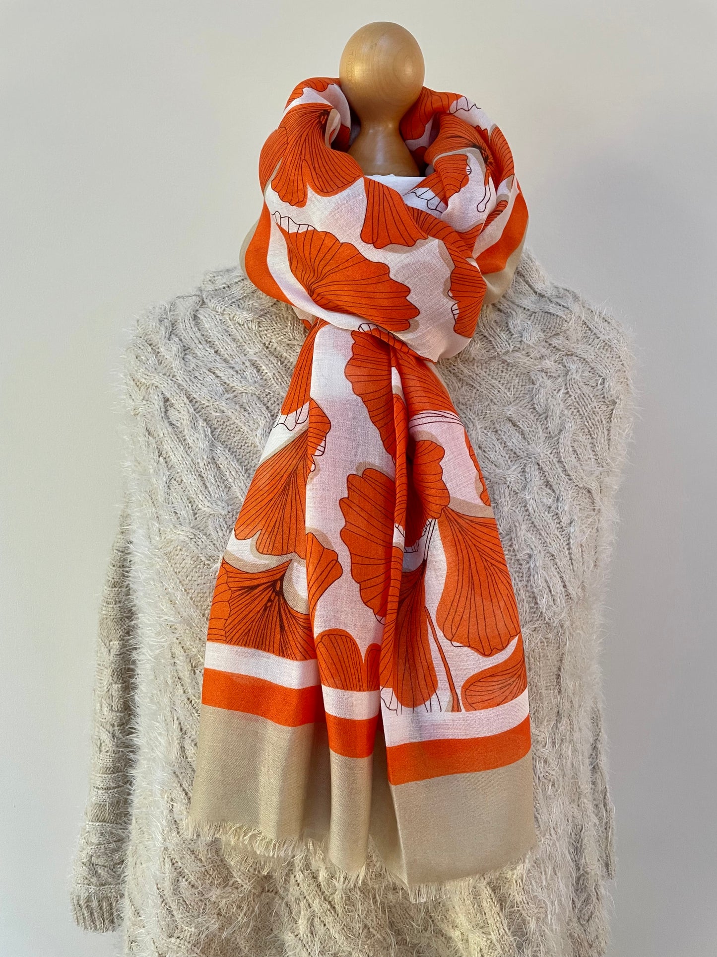 Spring and Autumn Coral Ginkgo Scarf – Fashion by Sarah Lonergan